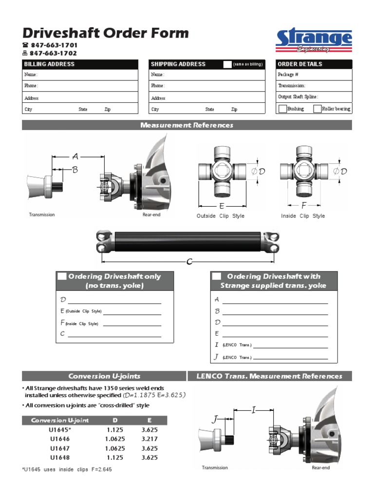 Driveshaft Order Form: Measurement References | PDF | Transmission ...