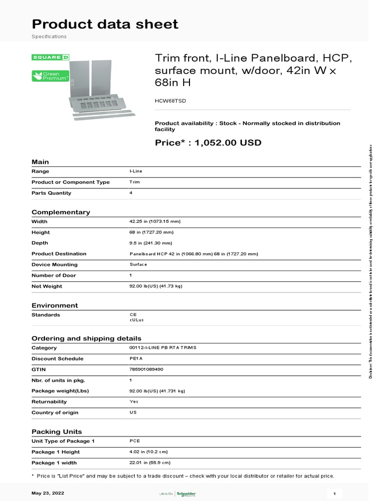 I-Line Power Distribution Panelboards - HCW68TSD | PDF