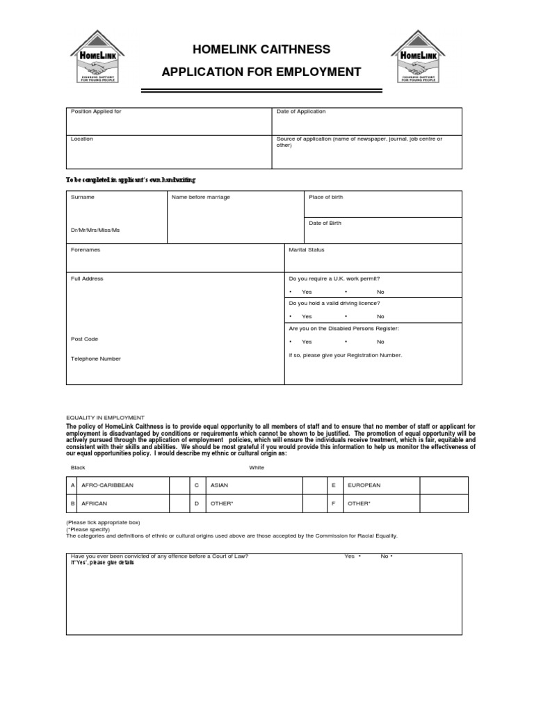 Homelink Application Form | Download Free PDF | Equal Opportunity ...
