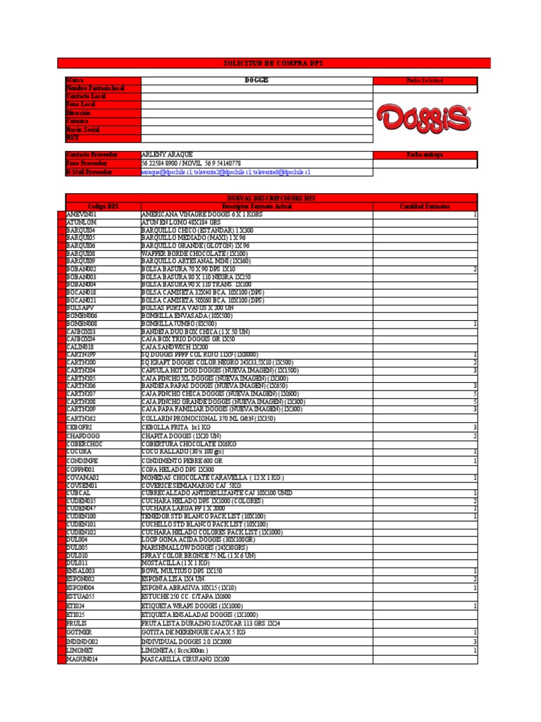 Solicitud de Compra Catálogo Doggis | PDF | Alimentos