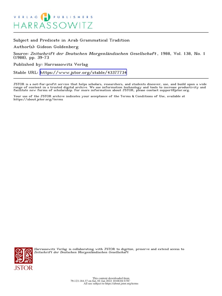 Subject and Predicate in Arabic Grammar | PDF | Subject (Grammar) | Verb