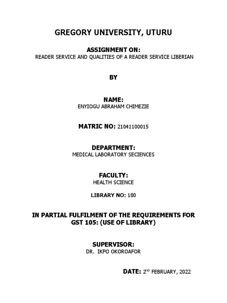 Use of Library Assignment | PDF | Cognition
