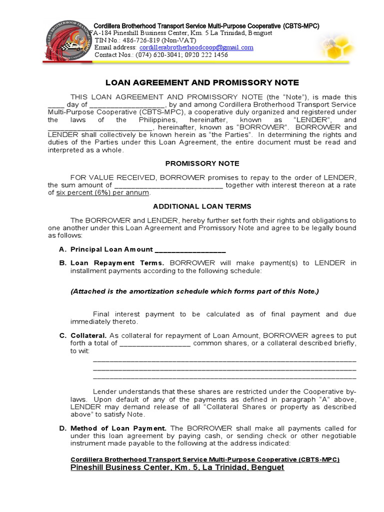 Loan Agreement and Promisory Note CBTS MPC | PDF | Loans | Promissory Note