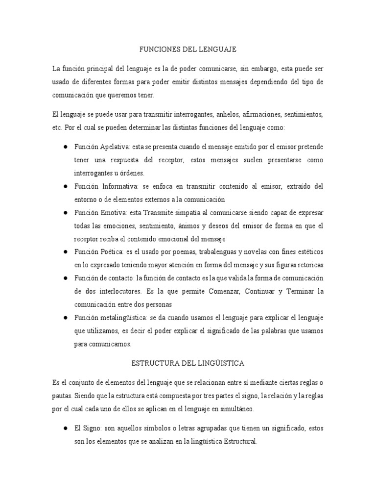 Funciones y Estructura del Lenguaje | PDF | Comunicación | Lingüística