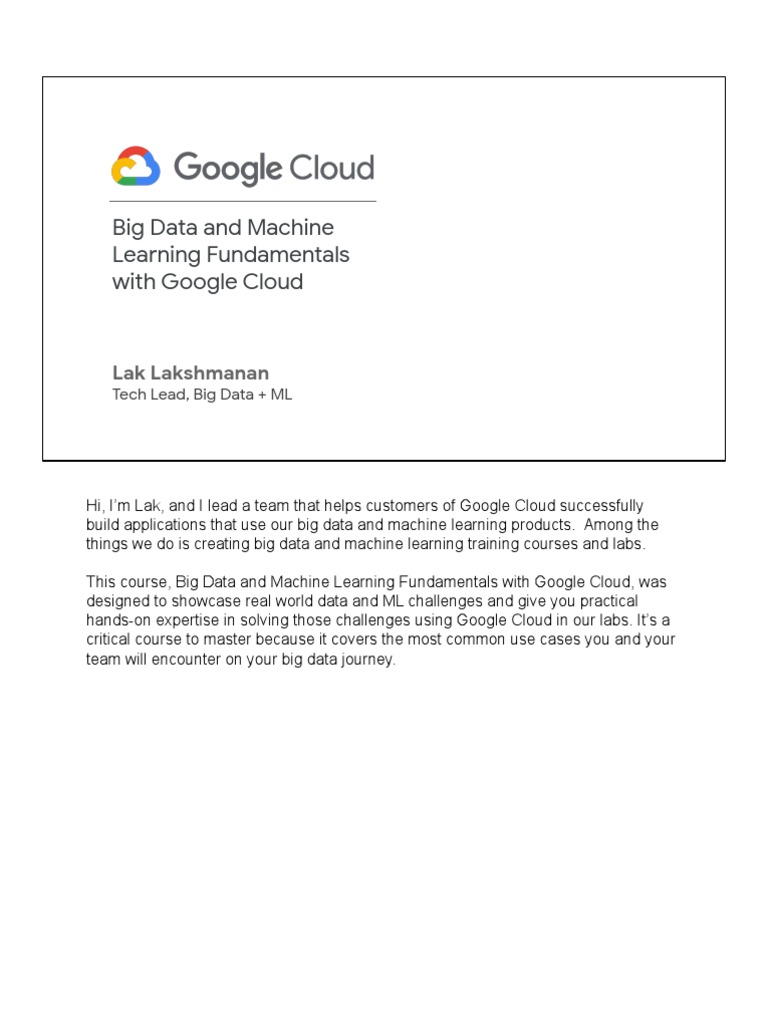 Big Data and Machine Learning Fundamentals With Google Cloud | PDF ...