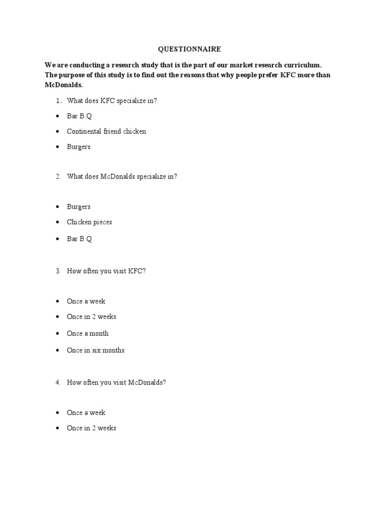 Questionnaire KFC Mcdonalds New | PDF | Advertising | Business