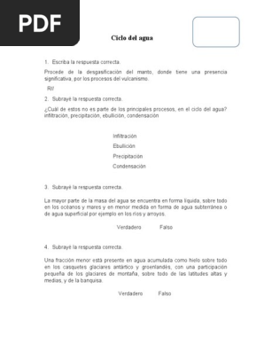 Hoja De Trabajo Sobre El Ciclo Del Agua, Clave De Respuestas