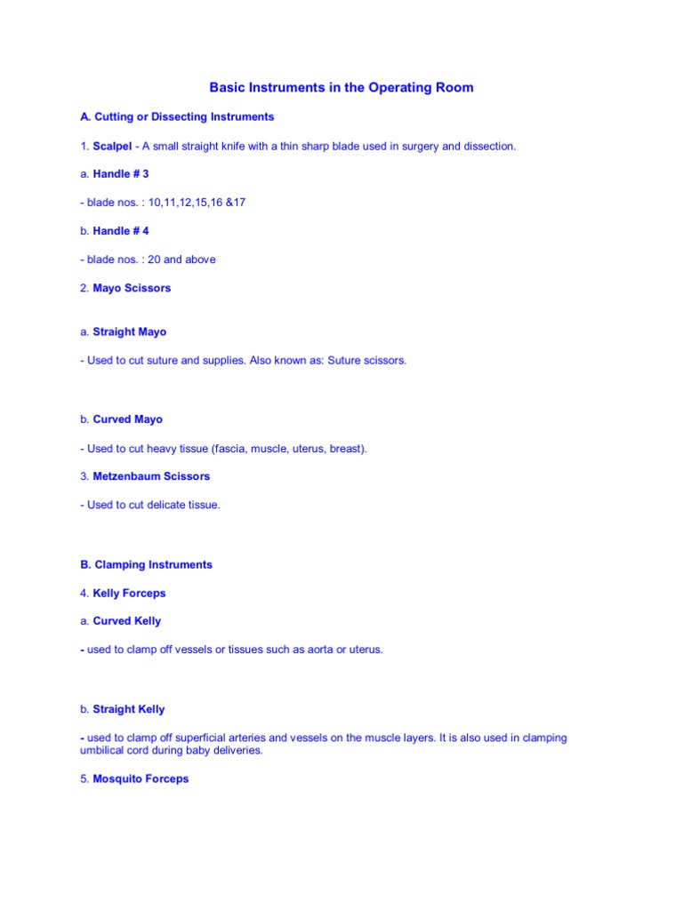 Basic Instruments in The Operating Room | PDF | Medical Specialties ...