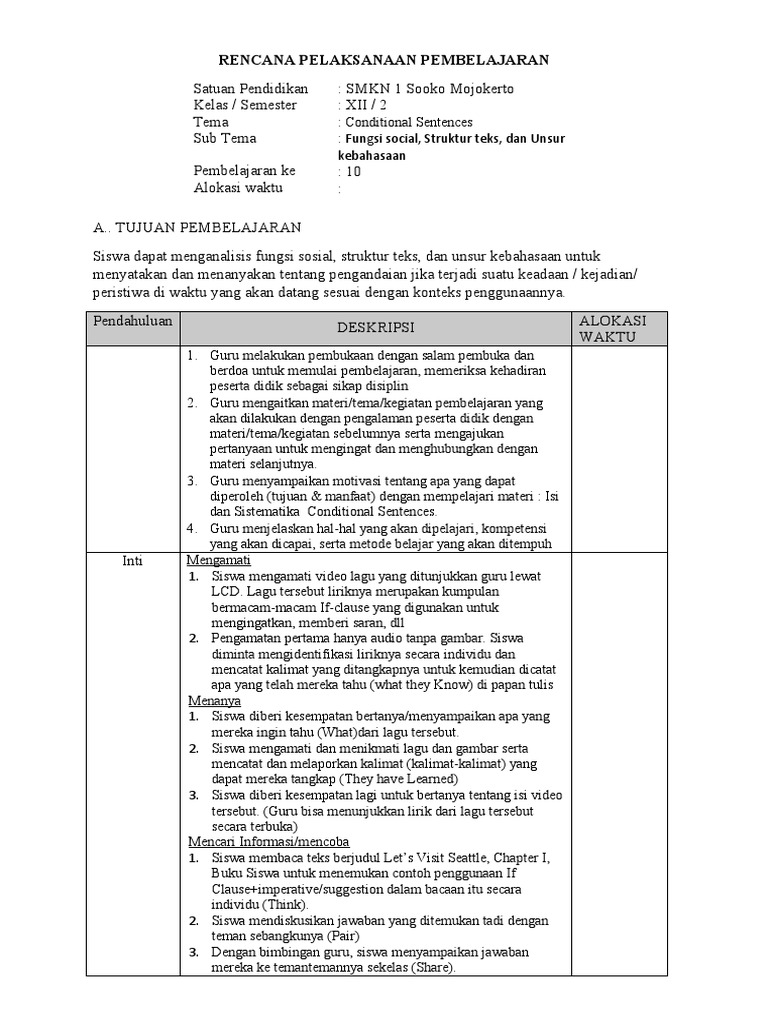 RPP Conditional Sentences | PDF