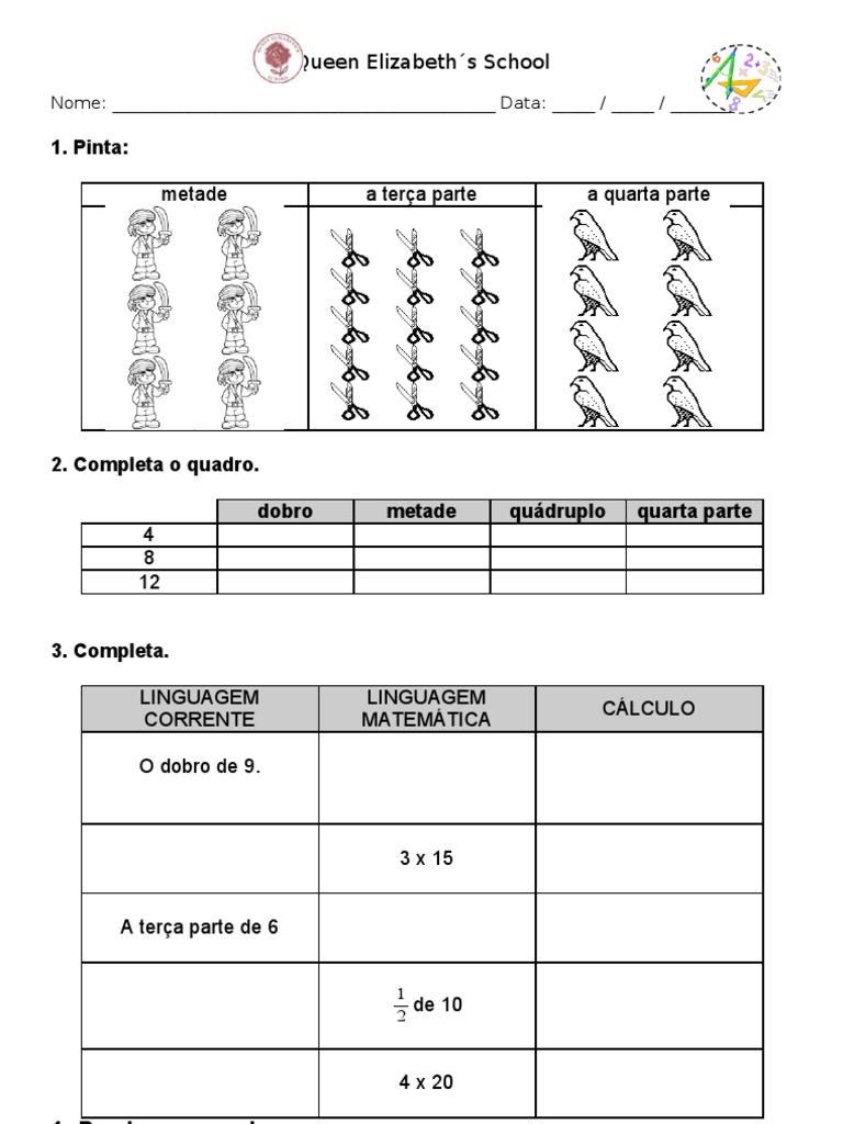 Atividades de Metade e Terça Parte | PDF | Artes Linguísticas e ...