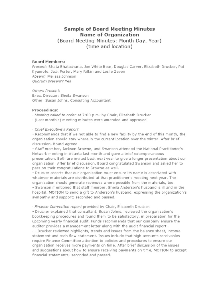 Sample of Board Meeting Minutes | PDF | Lecture | Financial Statement