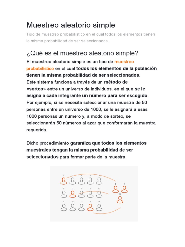 Muestreo Aleatorio Simple | PDF | Muestreo (Estadísticas) | Probabilidad