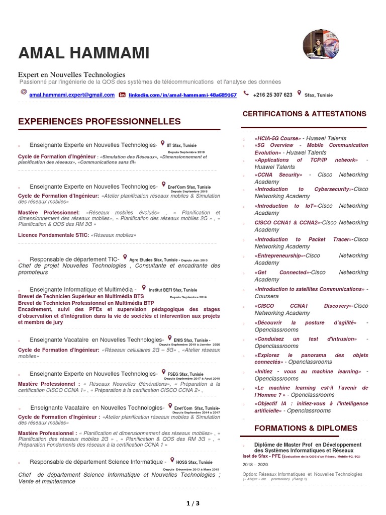Amal Hammami CV | PDF | 4G | Technologies de l'information et de la communication