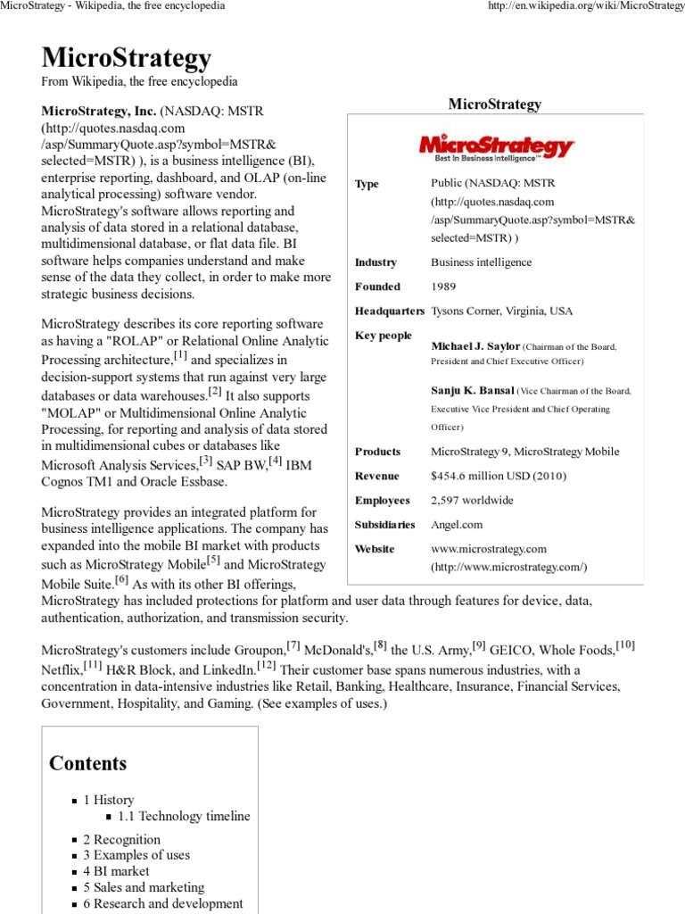 Micro Strategy - Wikipedia, The Free Encyclopedia | PDF | Business ...
