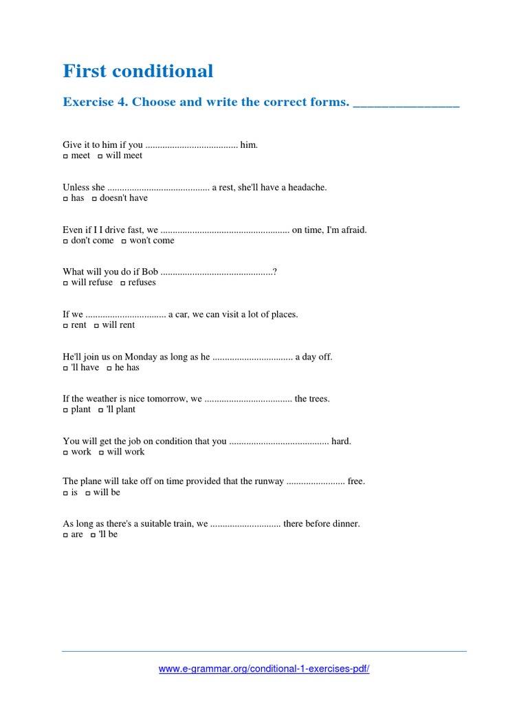 First Conditional: Exercise 4. Choose and Write The Correct Forms. | PDF