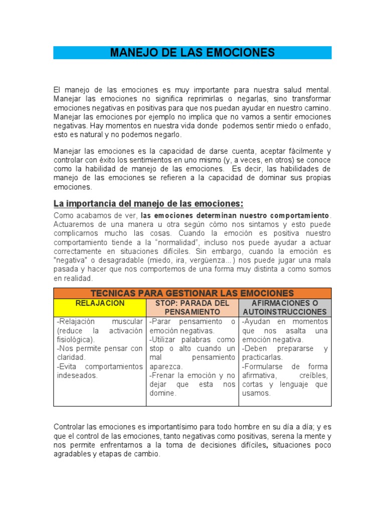 Manejo de Las Emociones | PDF