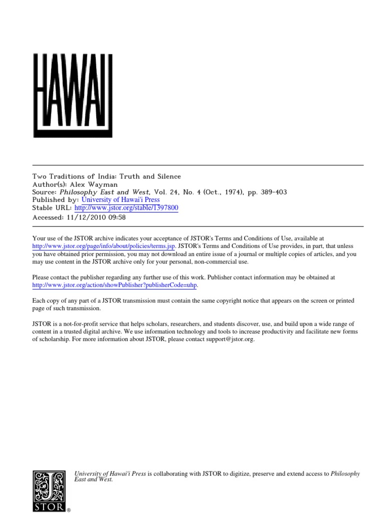 Alex Wayman - Two Traditions of India - Truth and Silence | PDF ...