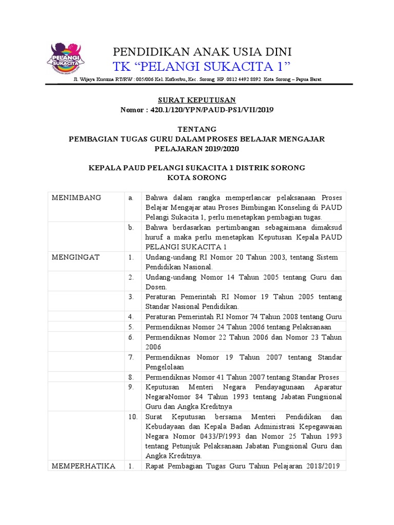 Surat Pembagian Tugas Mengajar | PDF