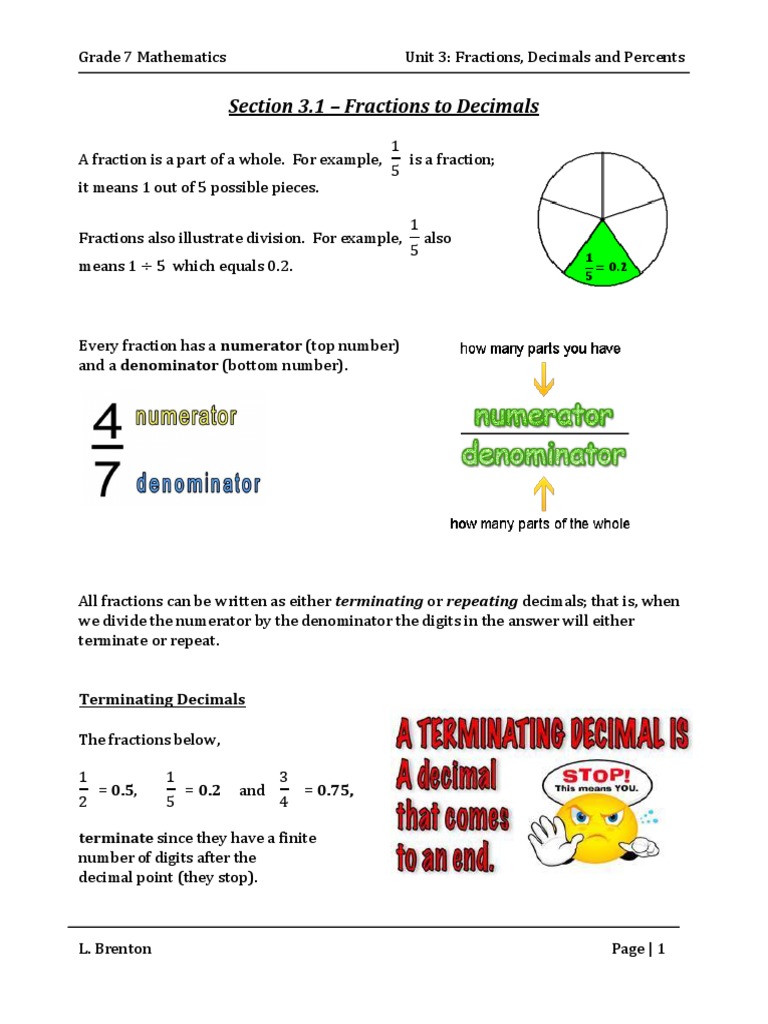 Section 3.1 - Fractions To Decimals | PDF | Decimal | Arithmetic