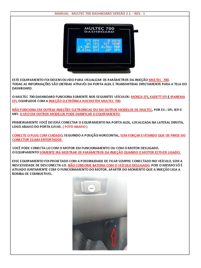 Manual do Dashboard Multec 700 versão 2.1 - Rev. 1 | PDF | Rede de ...