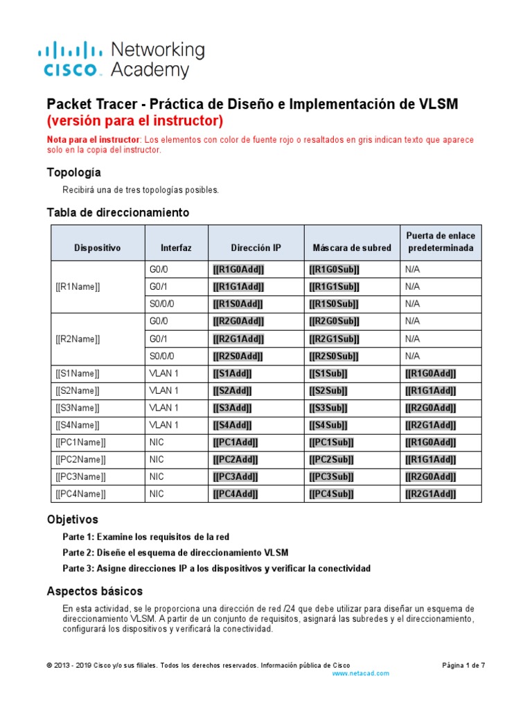 VLSM Packet Tracer - Práctica de Diseño e Implementación | PDF | Dirección IP | Ciencias de la ...