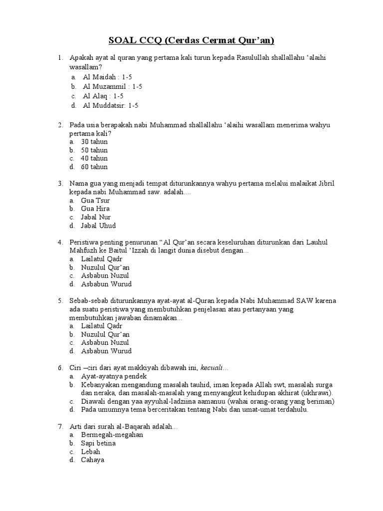 Soal CCQ | PDF | Seni & Disiplin Bahasa | Kajian Bahasa Asing