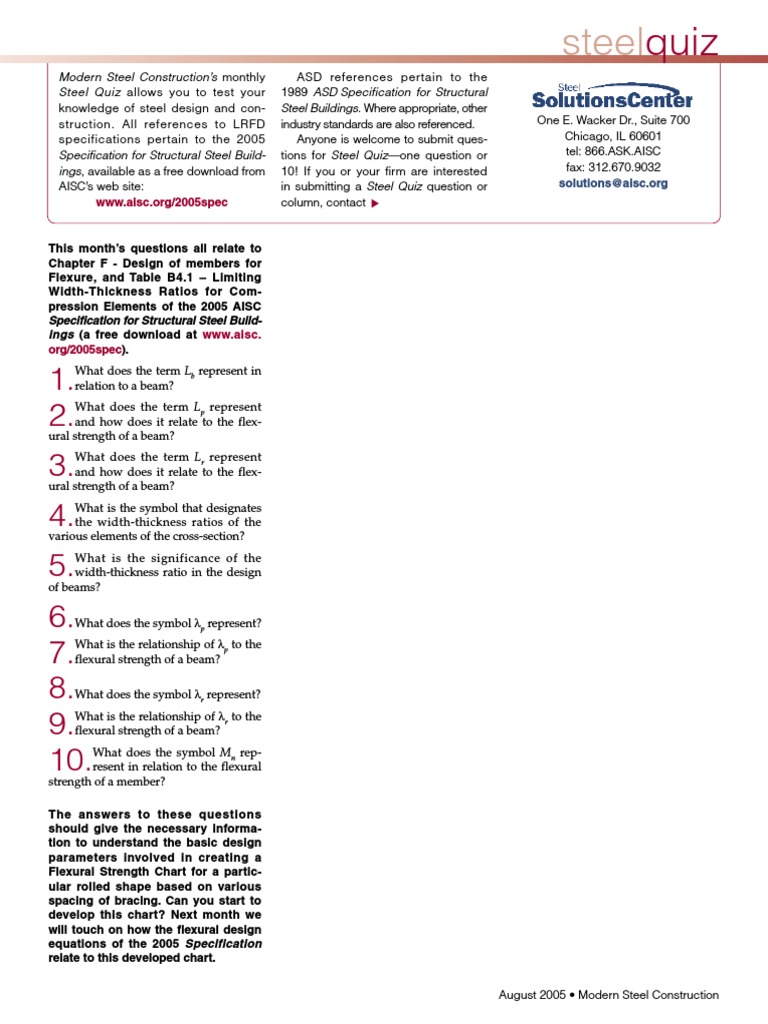 Modern Steel Construction's Monthly Steel Quiz Allows You To Test Your ...
