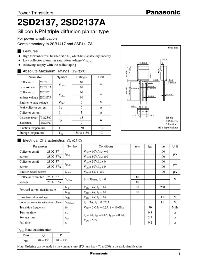 2SD2137 Power Transistor Specifications | PDF