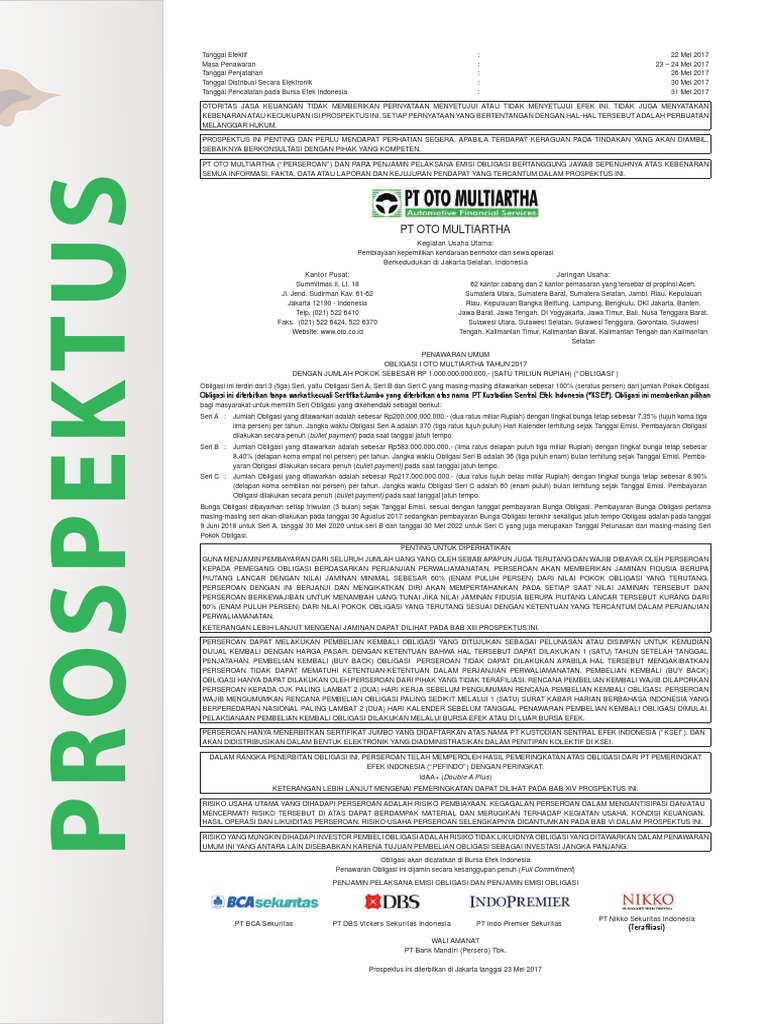 Prospektus Obligasi I - OTO FINANCE | PDF