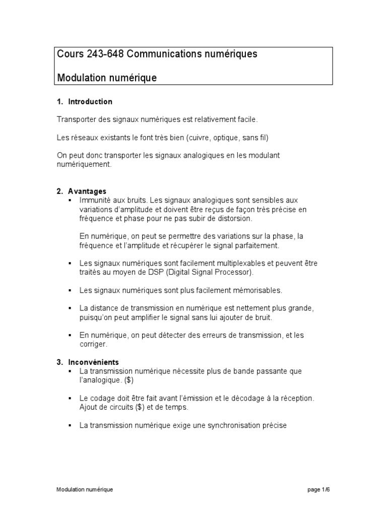 Cours 243-648 Communications Numériques Modulation Numérique | PDF ...