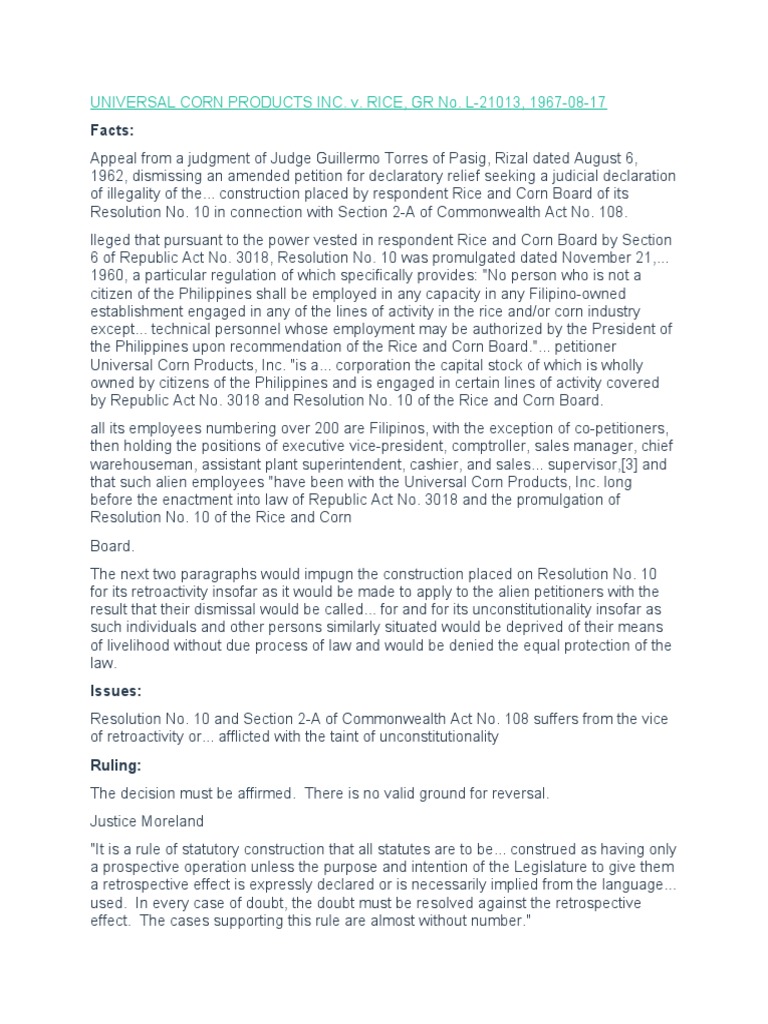 Universal Corn v. Rice: Anti-Dummy Law Ruling | PDF | Statutory ...