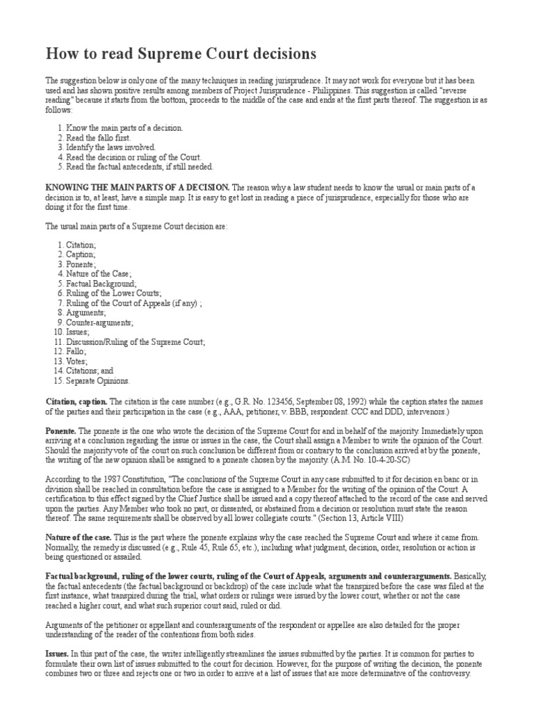 How To Read Supreme Court Decisions | PDF | Supreme Court Of The United ...