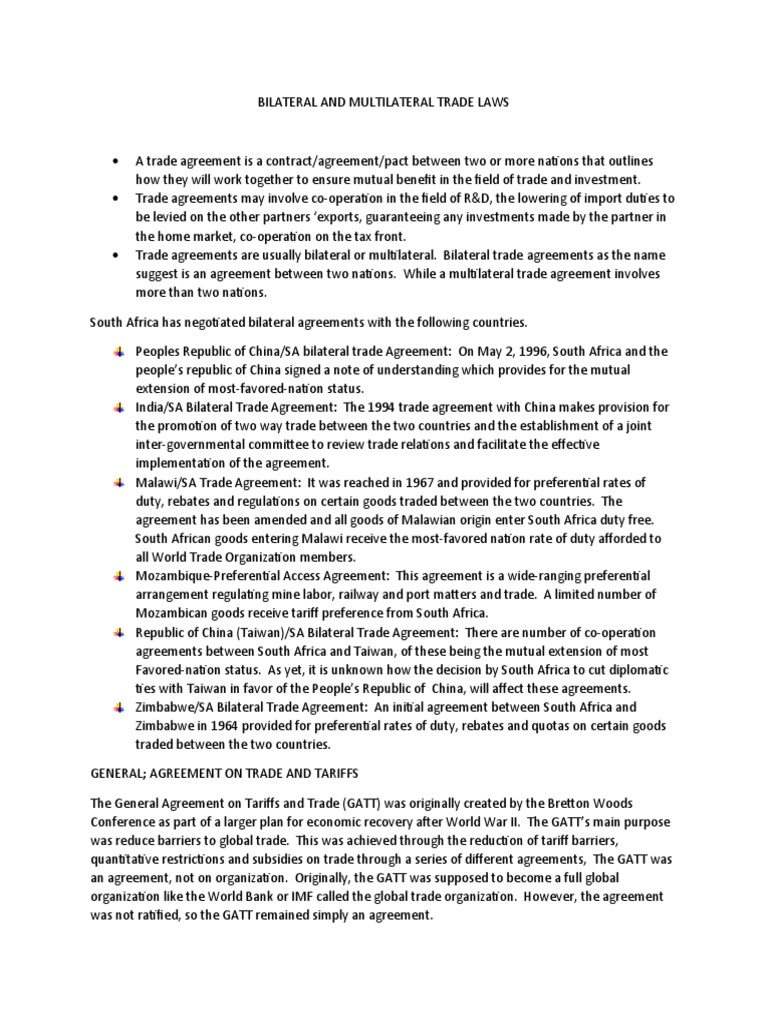 Bilateral and Multilateral Trade Laws | PDF | World Trade Organization ...
