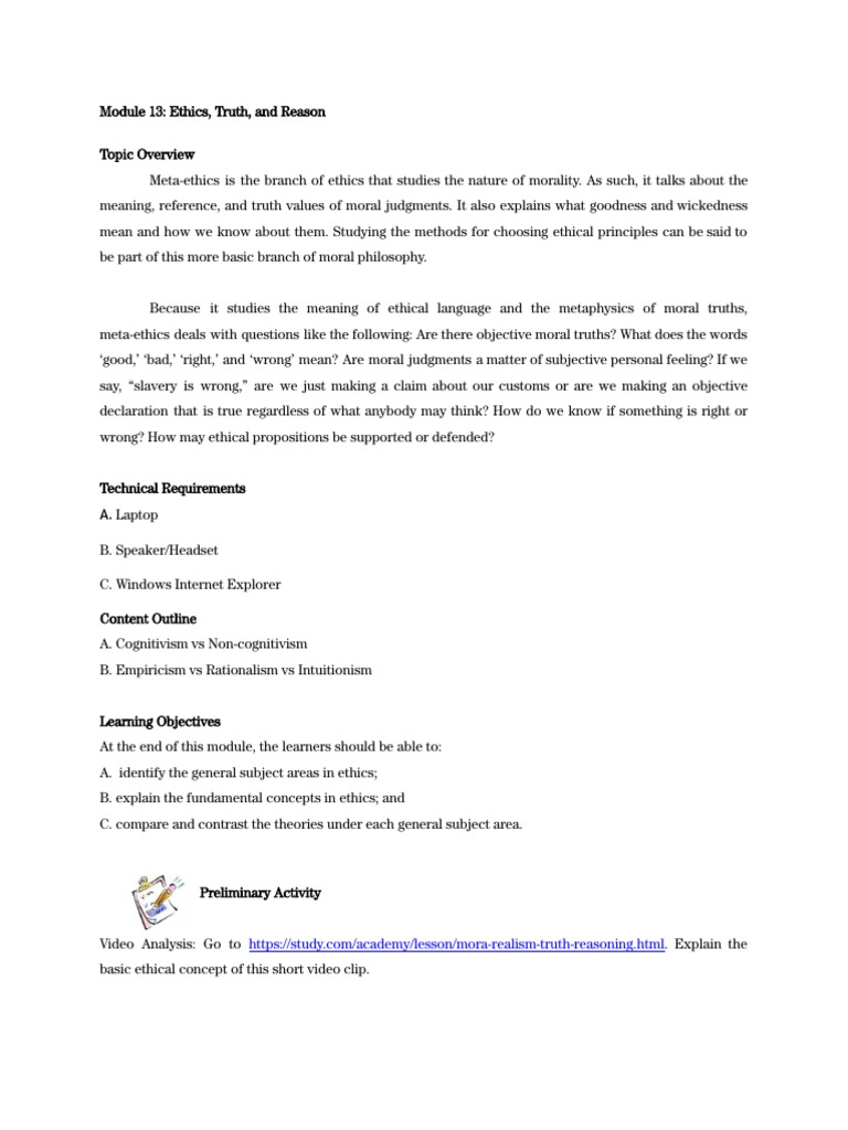 Module 13 Ethics Truth and Reason Jonathan Pascual | PDF | Rationalism ...