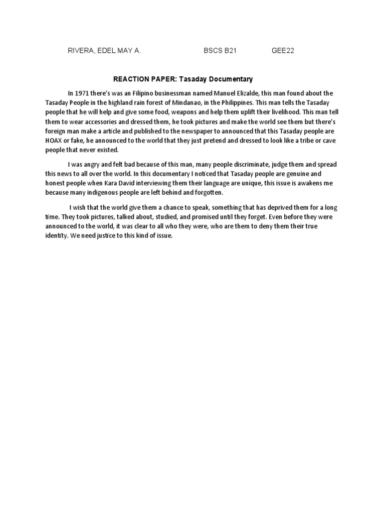 Reaction Paper-Tasaday People | PDF