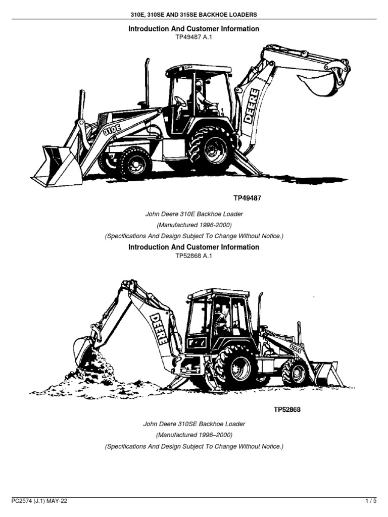 310E 310SE and 315SE Backhoe Loaders Introduction | PDF | Screw ...