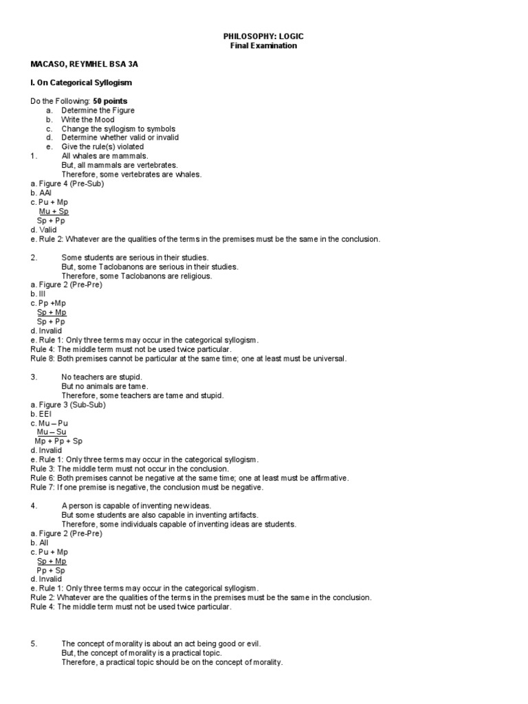 Logic Final Exam | PDF