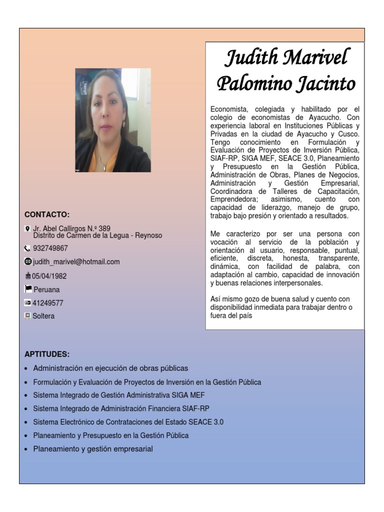 CV Judith - 01 Descriptivo Enero-2022 Lima | PDF