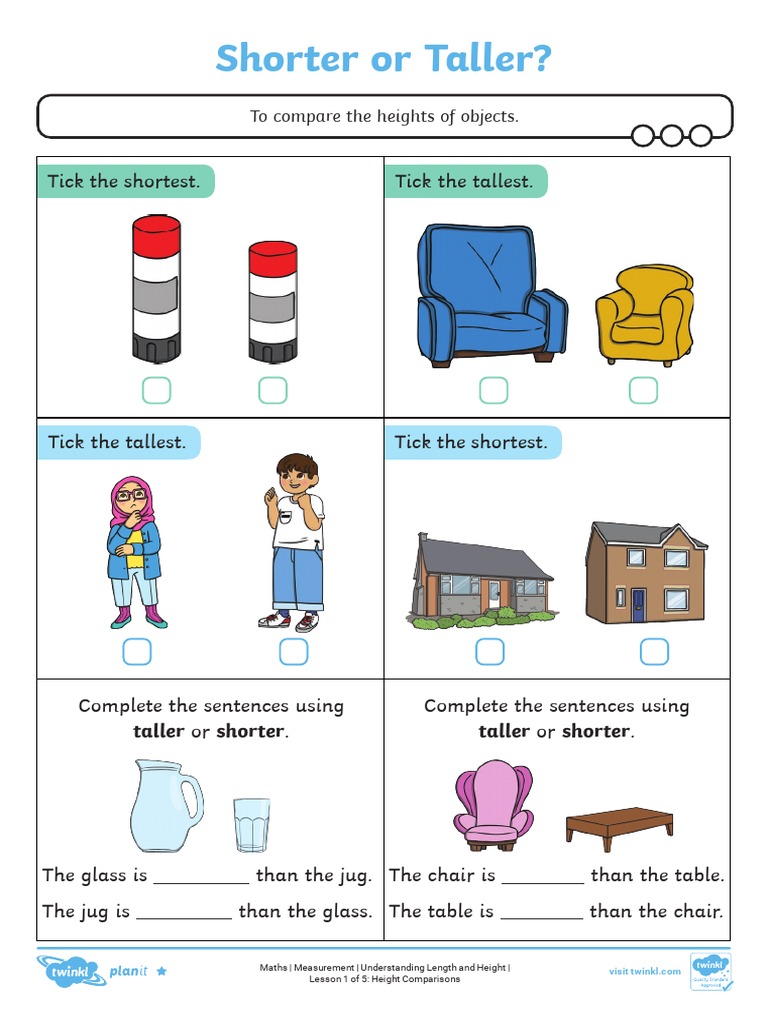 Shorter or Taller?: To Compare The Heights of Objects | PDF | Chair ...