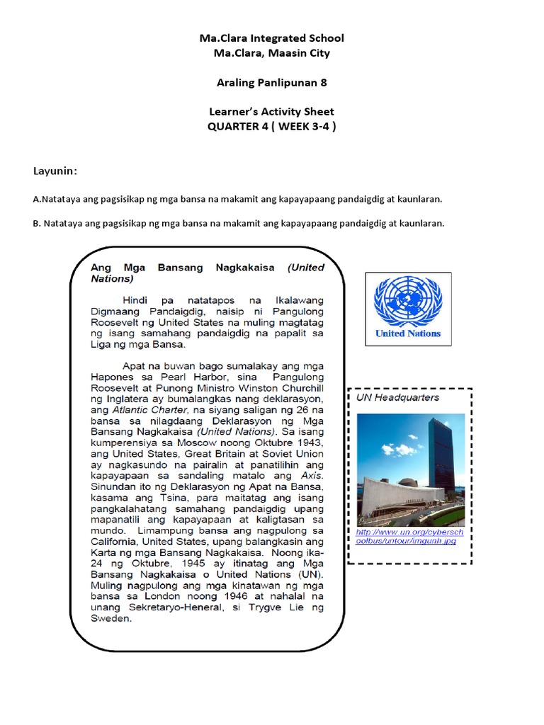 Araling Panlipunan 8 Week 3-4 LAS Quarter 4 | PDF