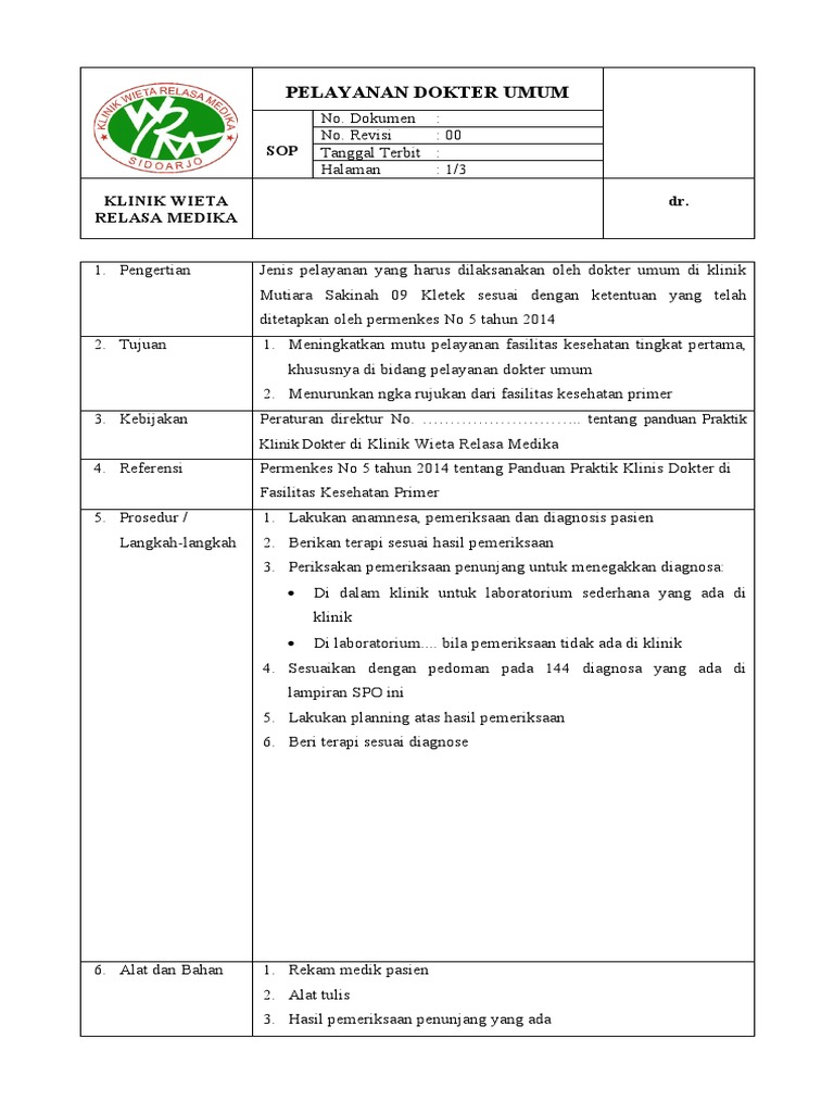 Spo Pelayanan Dokter Umum | PDF