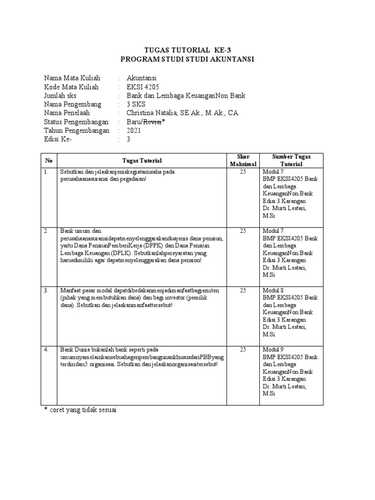 TUGAS TUTORIAL KE 3 Bank Dan Lembaga Keuangan Non Bank | PDF