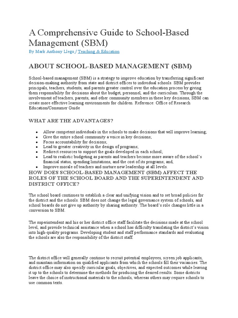 School Based Management Explained Pdf Teachers Governance
