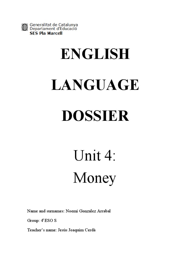 English Language Dossier: Unit 4: Money | PDF