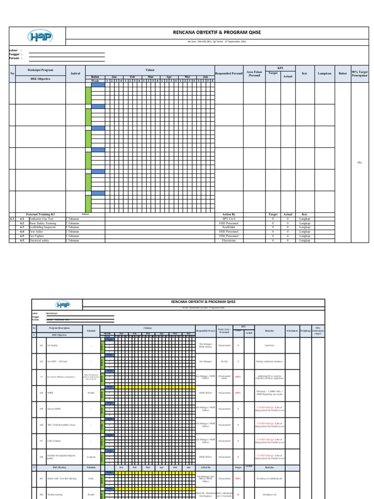 FM - HSE.003 Rencana QHSE Objectives & Program | PDF | Occupational ...