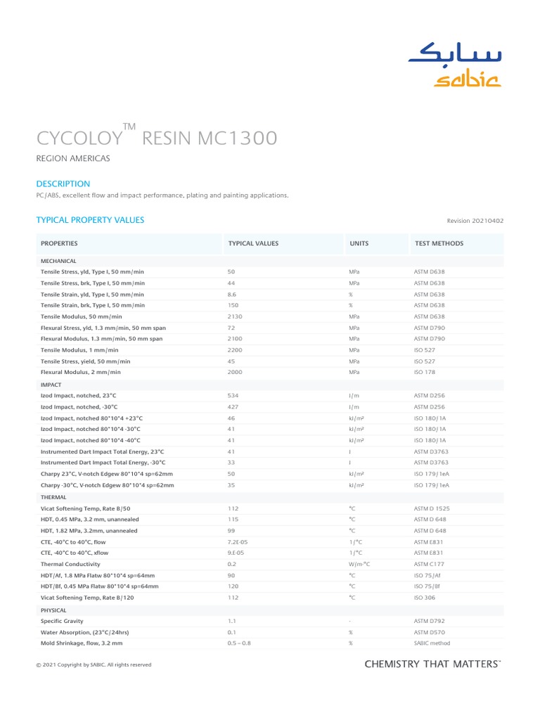 CYCOLOY™ Resin - MC1300 - Americas - Technical - Data - Sheet | PDF ...