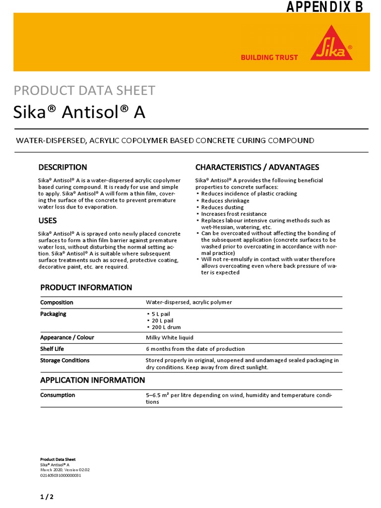 Sika® Antisol® A: Product Data Sheet | PDF | Concrete | Water