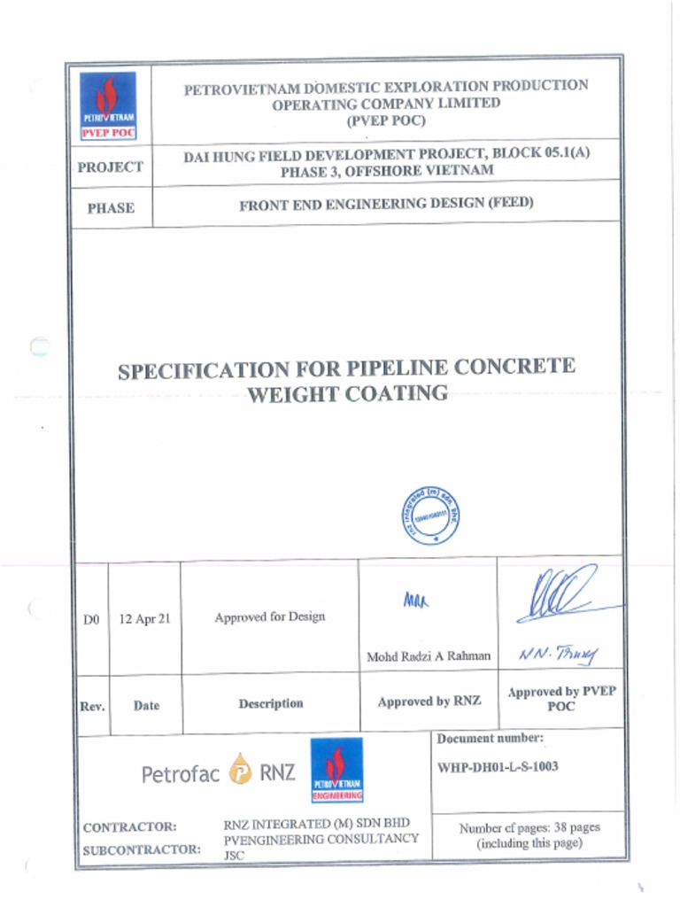 Pipeline Concrete Weight Coating Specification | PDF | Concrete | Pipe ...