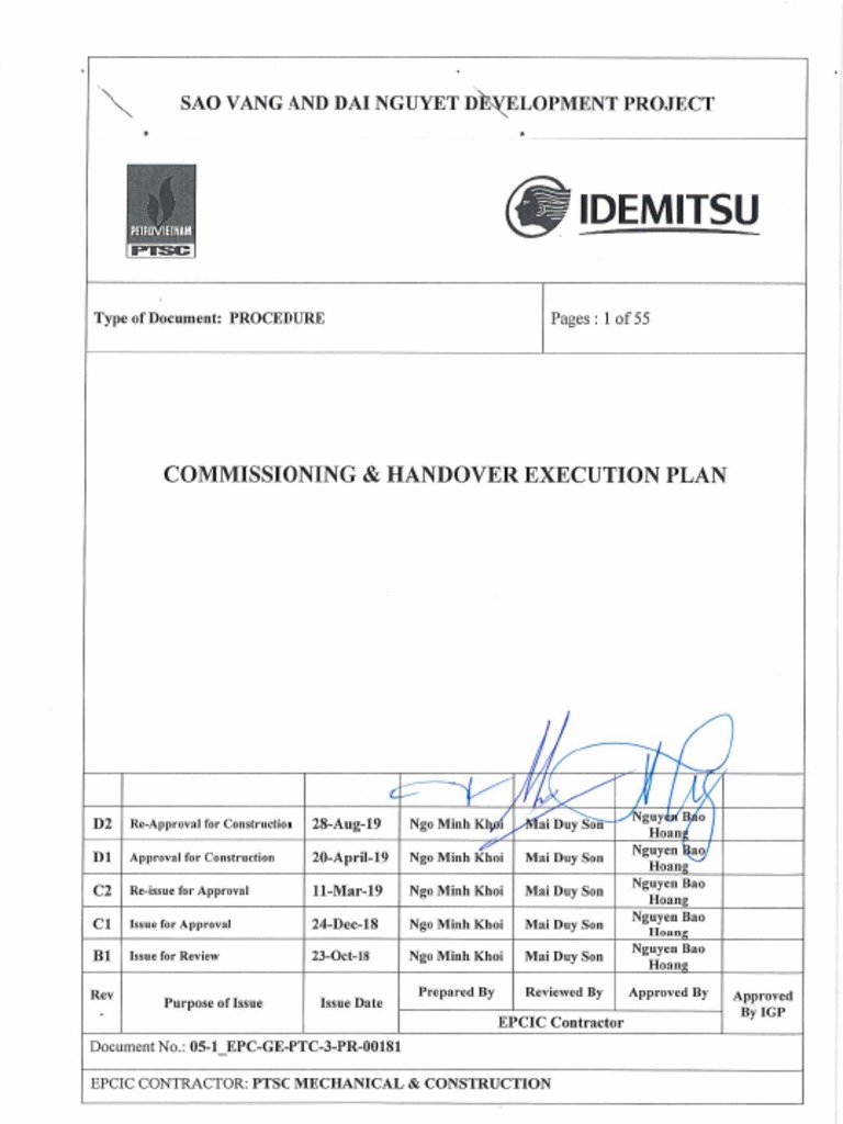 05-1 - EPC-GE-PTC-3-PR-00181 - Rev D2 Commissioning & Handover Execution Plan | PDF | Safety ...