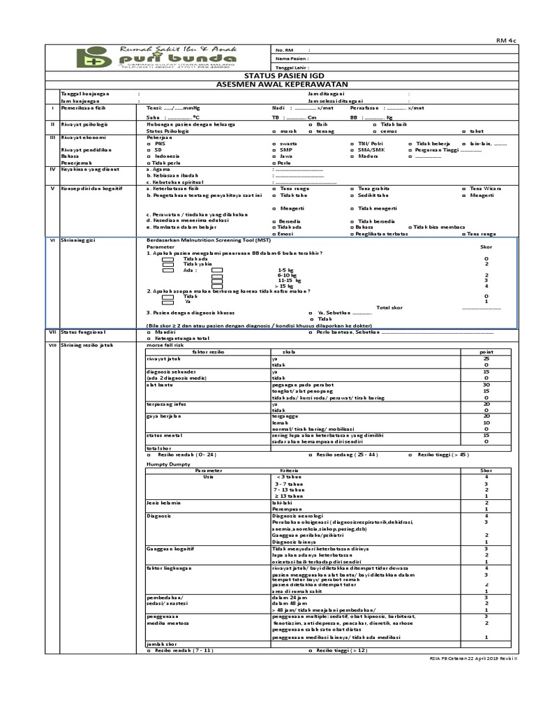 Asesmen Igd Keperawatan-Form Gizi | PDF